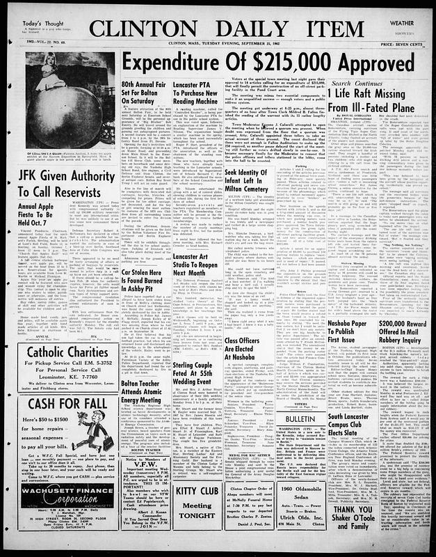 Clinton Daily Item. September 25, 1962 - Digital Commonwealth