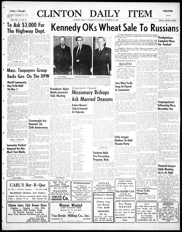 Clinton Daily Item. October 10, 1963 - Digital Commonwealth