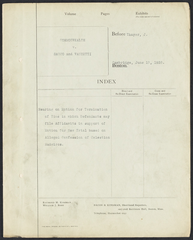 Sacco-Vanzetti Case Records, 1920-1928. Defense Papers. Commonwealth v ...