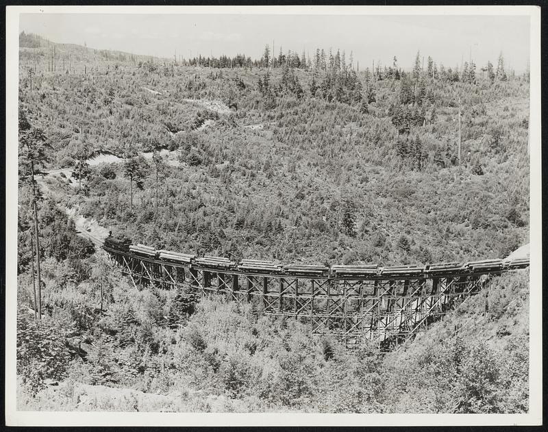Lumber. Washington State. Log train running through 2nd growth ...