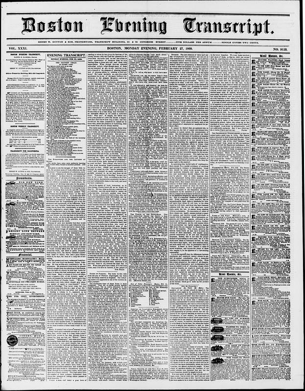 Boston Evening Transcript. February 27, 1860 - Digital Commonwealth