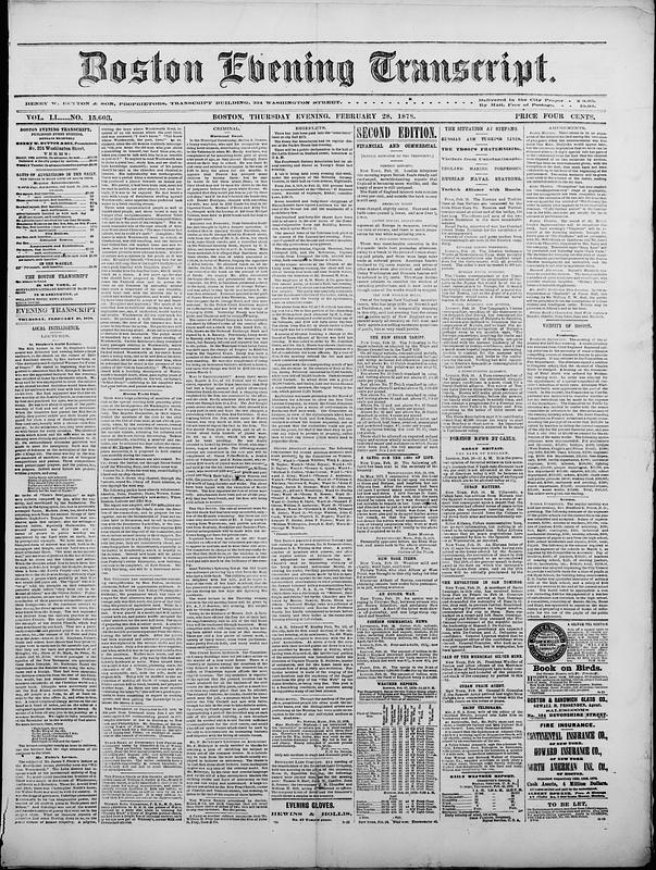 Boston Evening Transcript. February 28, 1878 - Digital Commonwealth