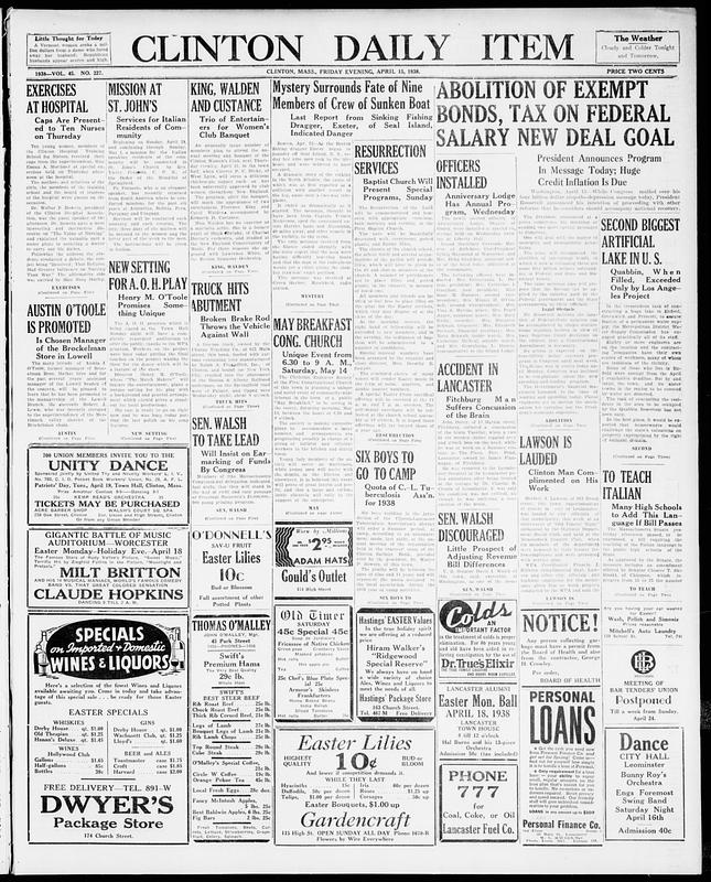 Clinton Daily Item. April 15, 1938 - Digital Commonwealth
