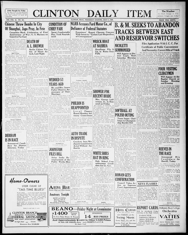 Clinton Daily Item. July 07, 1938 - Digital Commonwealth