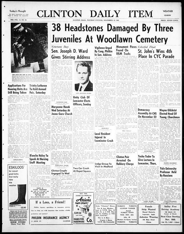 Clinton Daily Item. November 12, 1963 - Digital Commonwealth