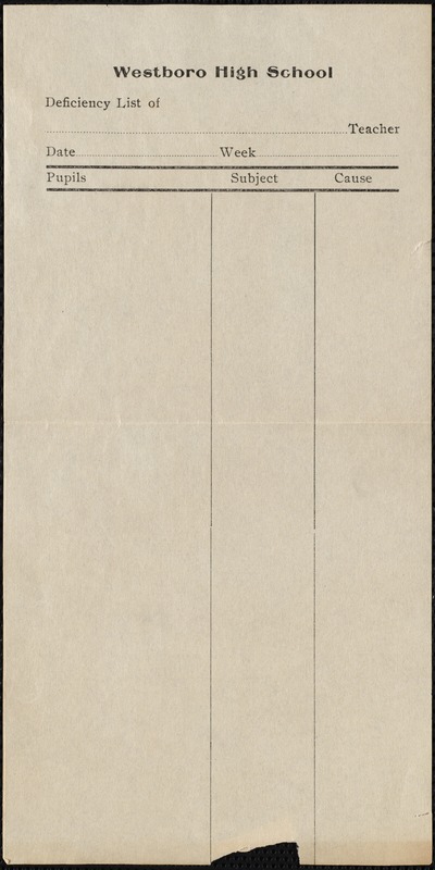 Documents [realia], Westborough High School deficiency list - Digital ...