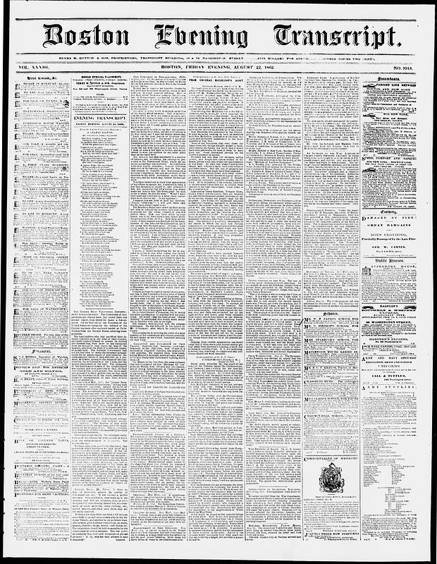 Boston Evening Transcript. August 22, 1862 - Digital Commonwealth