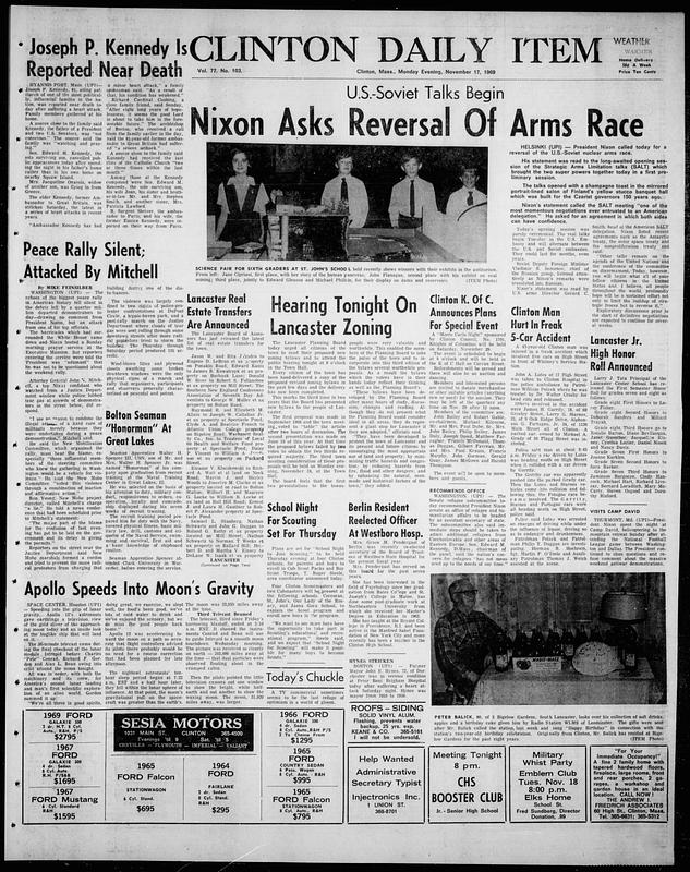 Clinton Daily Item. November 17, 1969 - Digital Commonwealth