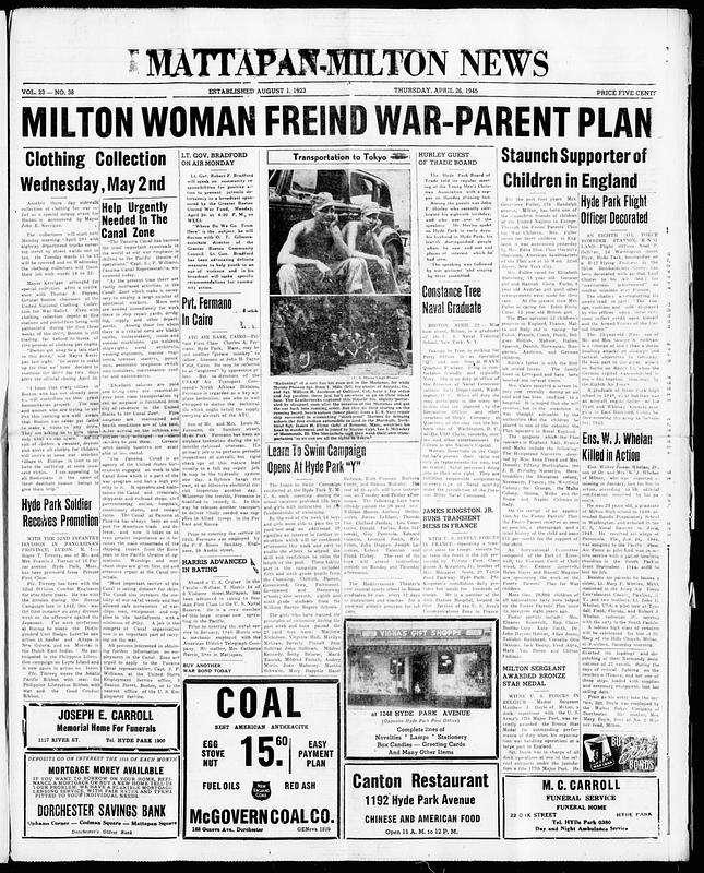 Mattapan-Milton News. April 26, 1945 - Digital Commonwealth