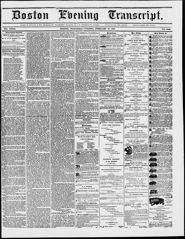 Boston Evening Transcript. February 27, 1861 - Digital Commonwealth