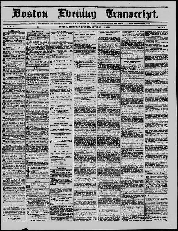 Boston Evening Transcript. October 17, 1861 - Digital Commonwealth
