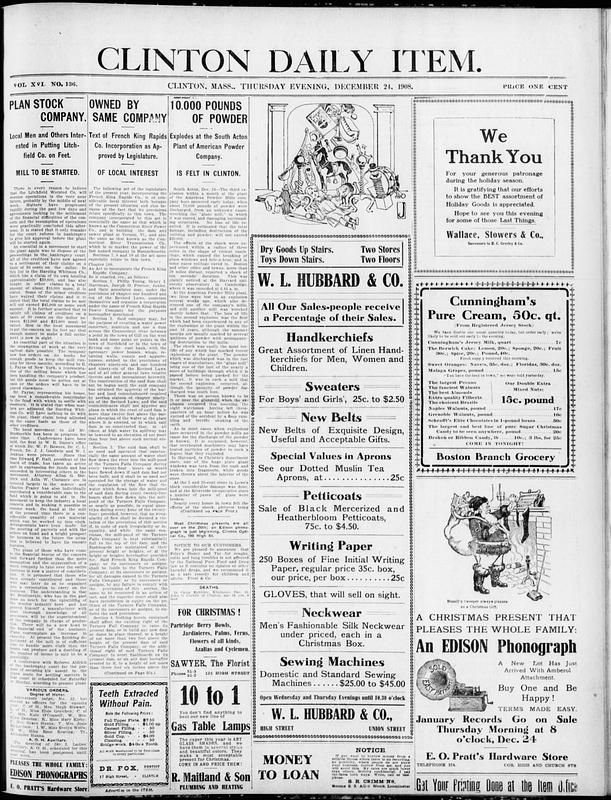 Clinton Daily Item. December 24, 1908 - Digital Commonwealth