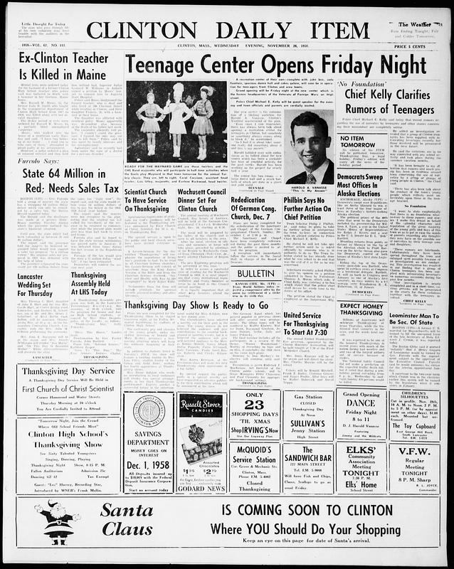 Clinton Daily Item. November 26, 1958 - Digital Commonwealth