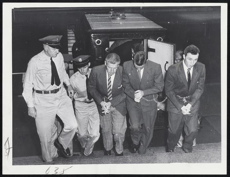 Manacled Walpole State Prison convicts are escorted into Dedham ...