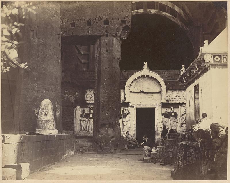 View of the entrance to the main chaitya hall, Karli Caves, India ...