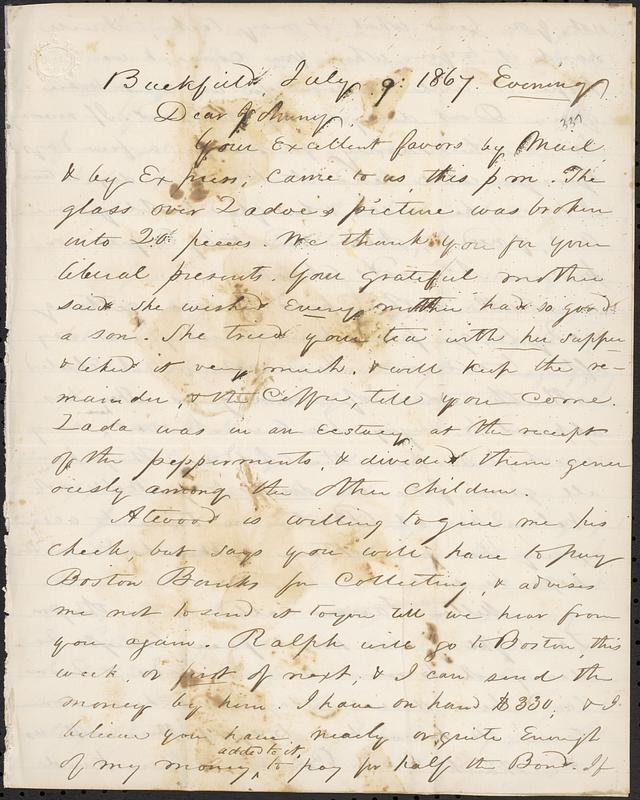Letter from Zadoc Long to John D. Long, July 8, 1867 - Digital Commonwealth