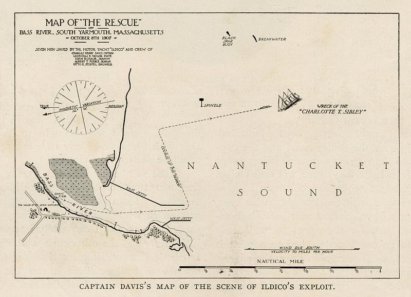 Map by Charles Henry Davis of the rescue of the Charlotte T. Sibley by ...