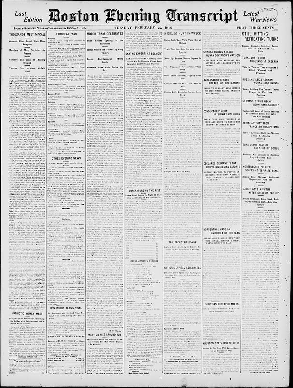 Boston Evening Transcript. February 22, 1916 - Digital Commonwealth