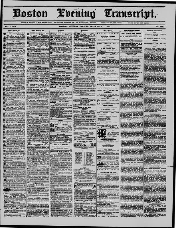Boston Evening Transcript. September 17, 1861 - Digital Commonwealth