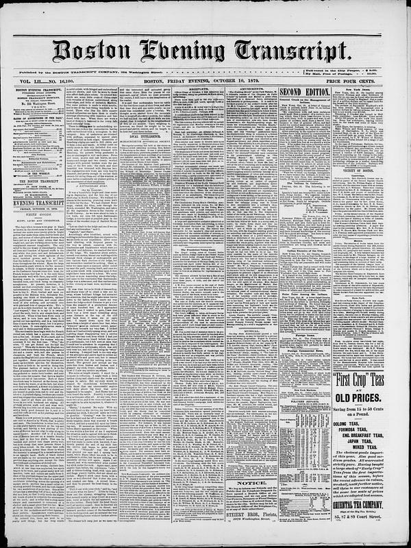 Boston Evening Transcript. October 10, 1879 - Digital Commonwealth