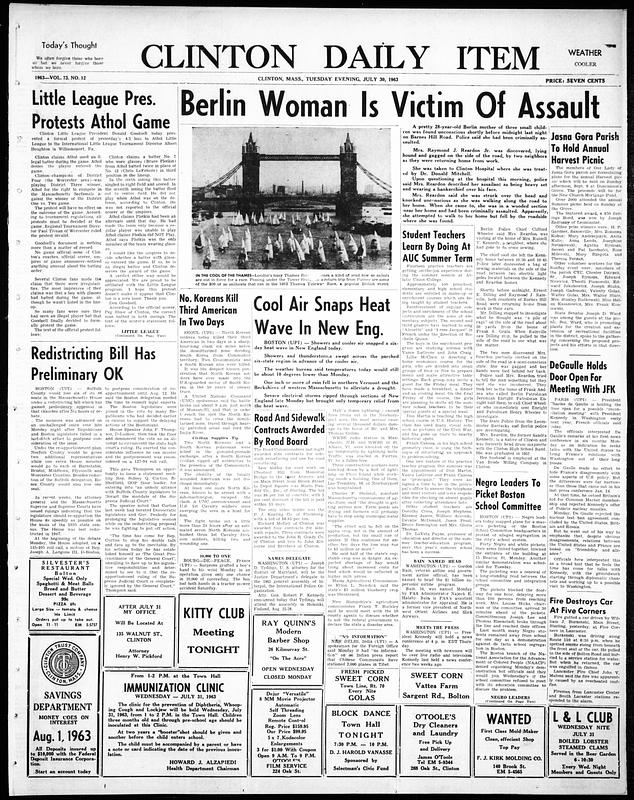 Clinton Daily Item. July 30, 1963 - Digital Commonwealth