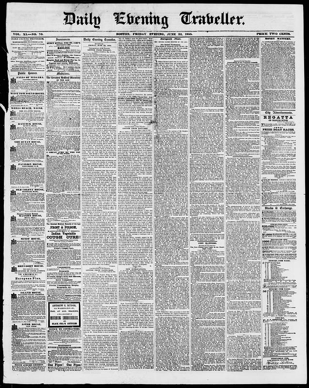 Daily Evening Traveller. June 22, 1855 - Digital Commonwealth