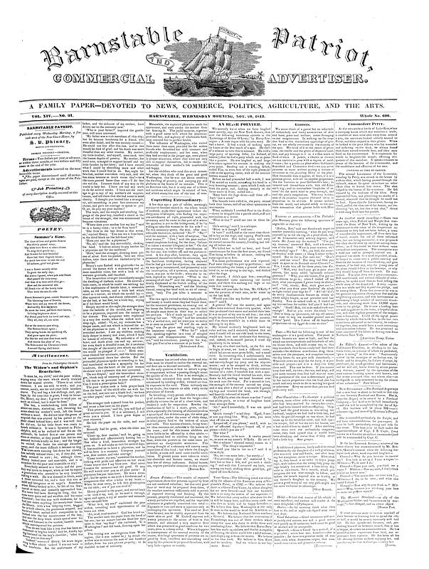 Barnstable Patriot, and Commercial Advertiser. November 29, 1843 ...
