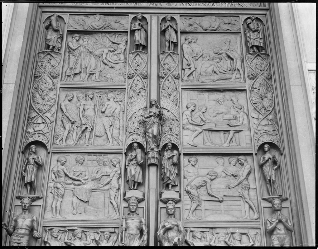 Ornate door to the Salada Tea Building on Stuart St. - Digital Commonwealth