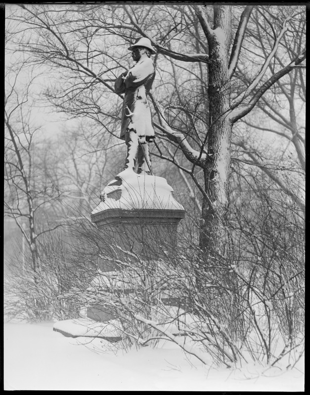 Thomas Cass statue, Public Garden, in the snow - Digital Commonwealth