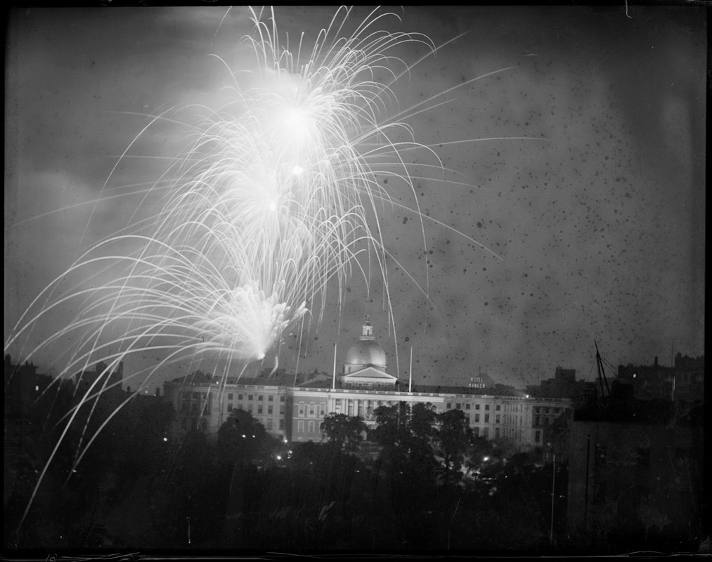 State House & fireworks - Digital Commonwealth