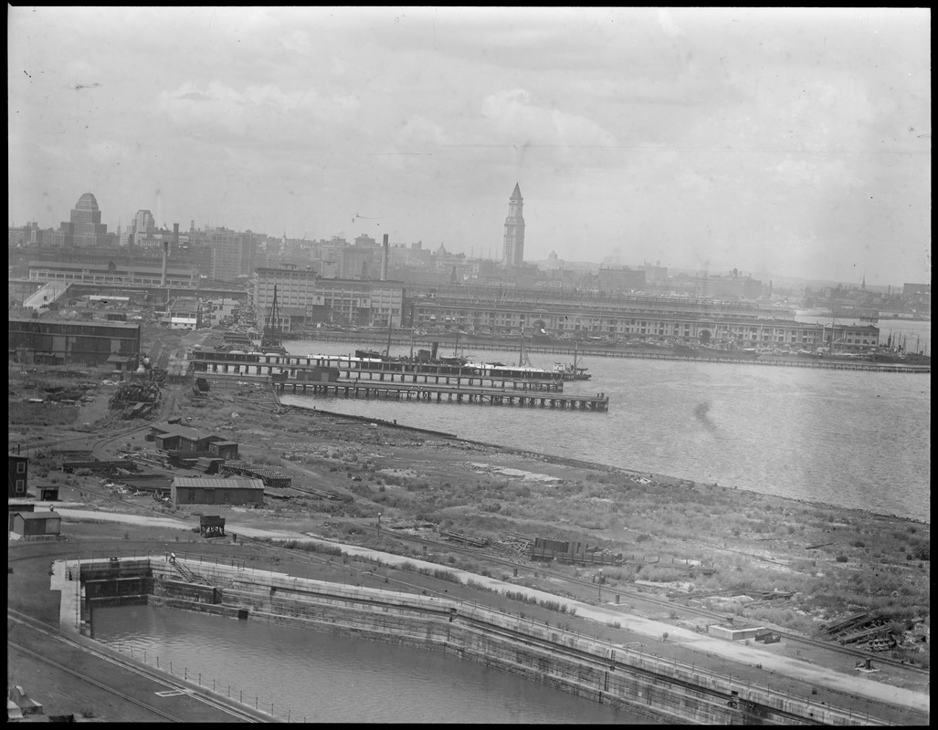 South Boston piers and Boston skyline from Army Base - Digital Commonwealth