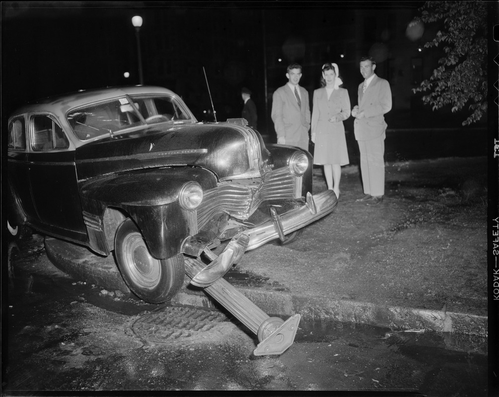 Car hits post - Digital Commonwealth