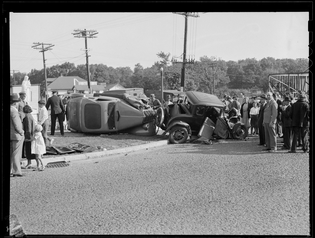 Car accident near statue of the Virgin Mary - Digital Commonwealth