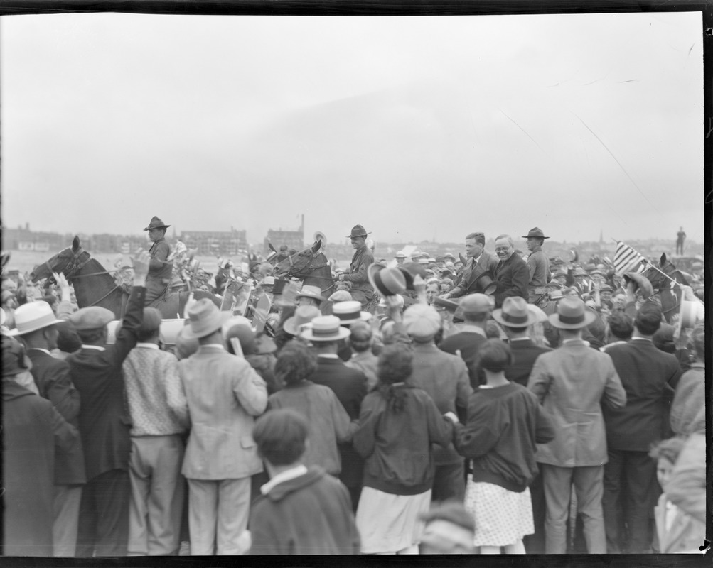Mayor Nichols accompanies Charles Lindbergh through adoring crowd ...