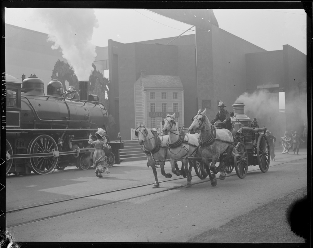 Stage set with old-fashioned railroad after 1934 - Digital Commonwealth