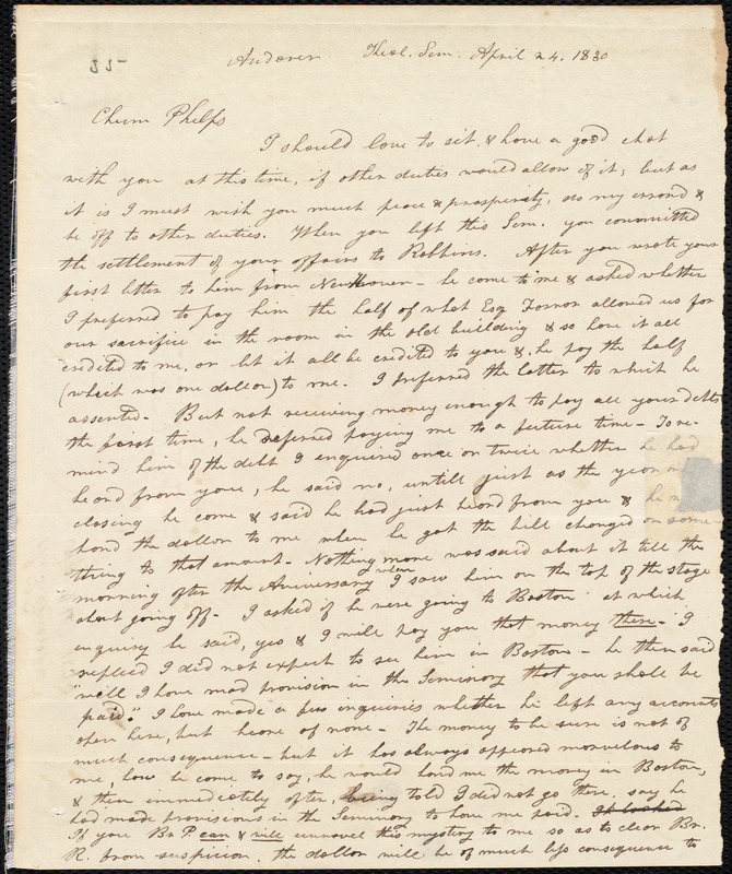 Letter from John Emerson, Andover, to Amos Augustus Phelps, April 24. 1830 - Digital Commonwealth