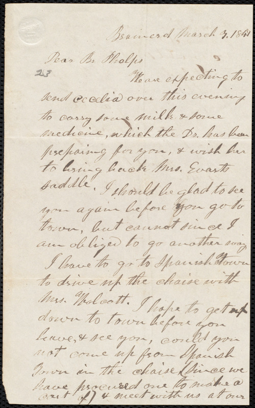 Letter from William H. Evarts, Brainerd, to Amos Augustus Phelps, March 3 1847 - Digital ...