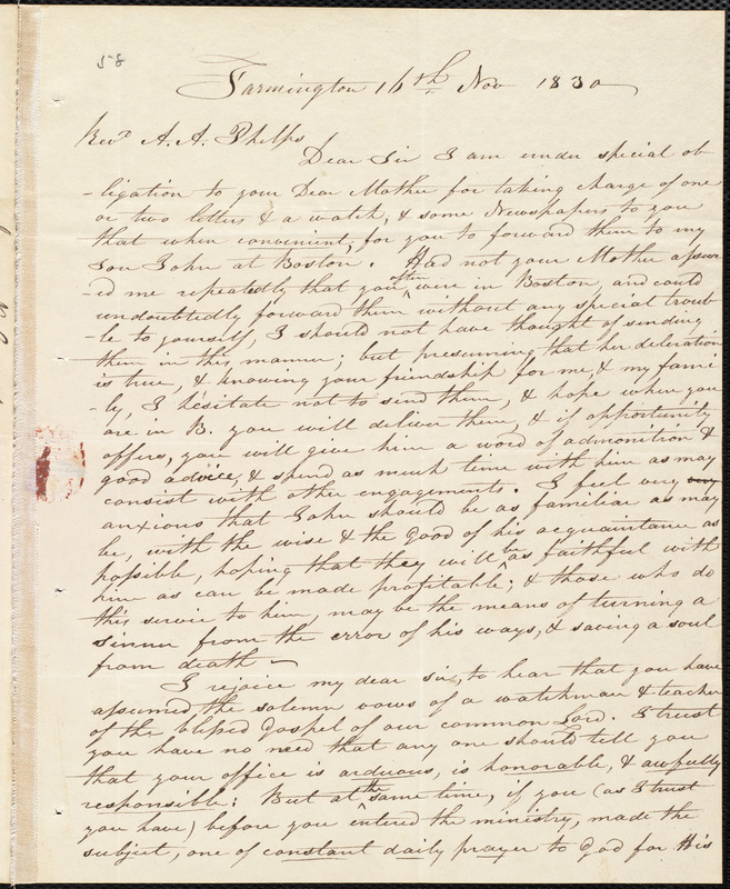 Letter from James K. Camp, Farmington, to Amos Augustus Phelps, 16th Nov 1830 - Digital Commonwealth