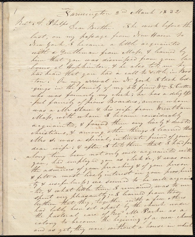 Letter from James K. Camp, Farmington, to Amos Augustus Phelps, 2nd March 1832 - Digital ...