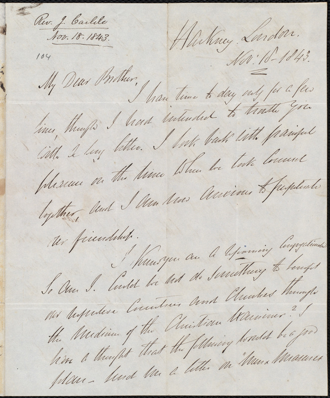 Letter from James Carlile, London, to Amos Augustus Phelps, Nov. 18. 1843 - Digital Commonwealth