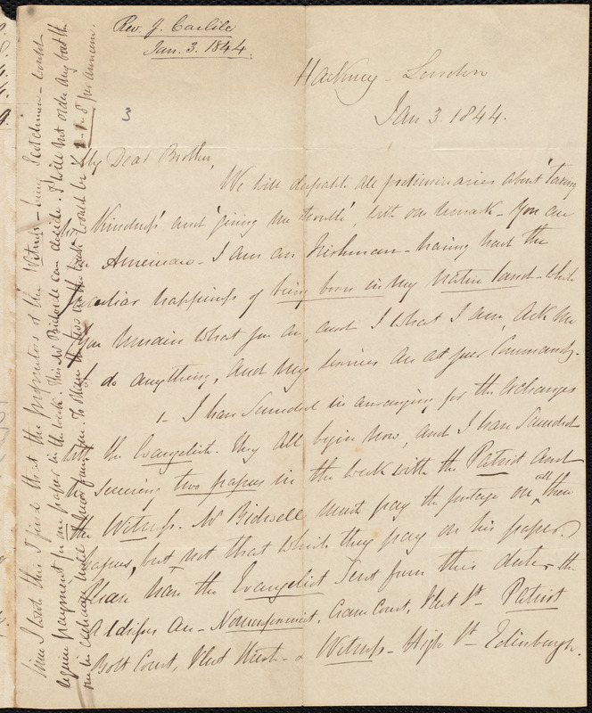 Letter from James Carlile, London, to Amos Augustus Phelps, Jan 3 1844 ...