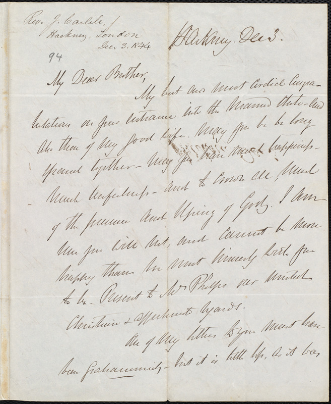 Letter from James Carlile, Hackney, [London], to Amos Augustus Phelps ...