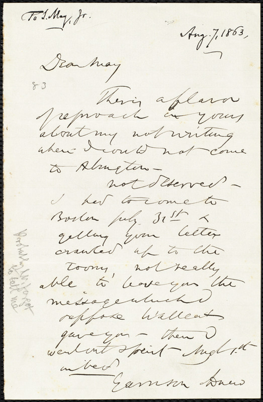 Letter from Wendell Phillips, Boston, [Mass.], to Samuel May, Jr., Aug ...