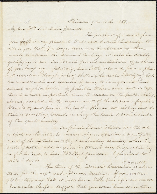Letter from Lucretia Mott, Philad[elphi]a, [Pa.], to William Lloyd ...