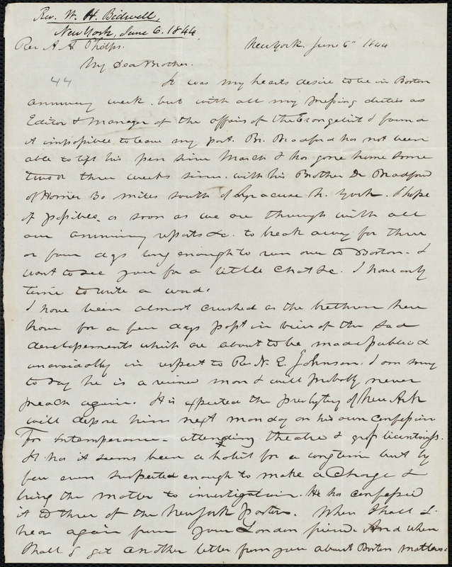 Letter from Walter Hilliard Bidwell, New York, to Amos Augustus Phelps, June 6 1844 - Digital ...