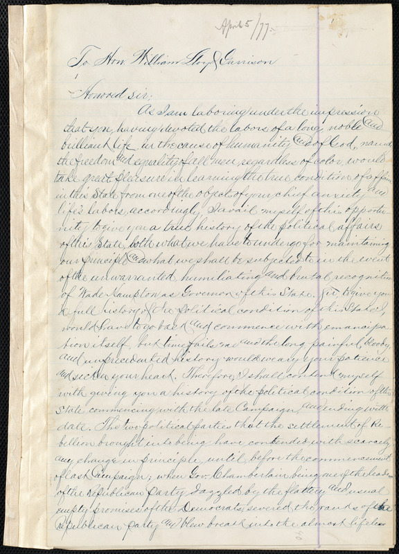 Letter from George Washington Murray, Columbia, S.C., to William Lloyd ...