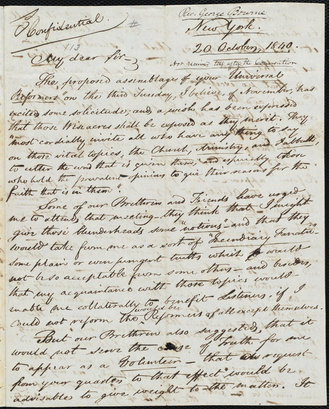 Letter from George Bourne, New York, to Amos Augustus Phelps, 20 October, 1840 - Digital ...