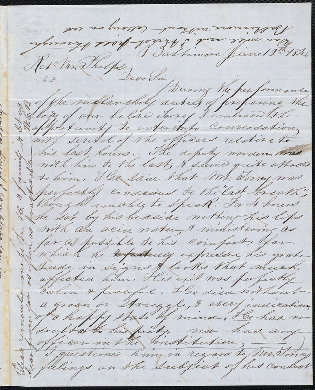 Letter from W. C. Bradley, Baltimore, to Amos Augustus Phelps, June ...