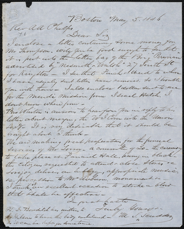 Letter from Marshall L. Scudder, Boston, to Amos Augustus Phelps, May 5 1846 - Digital Commonwealth