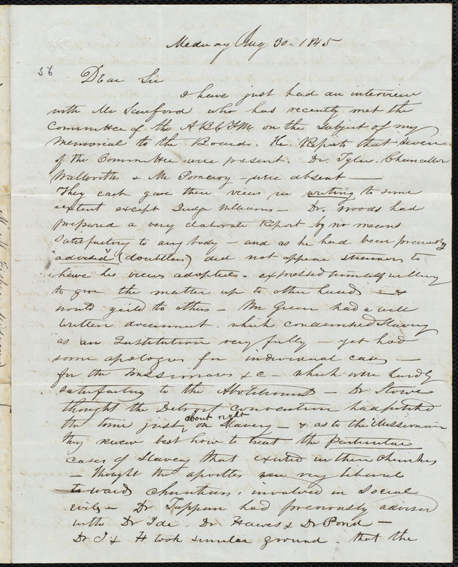 Letter from Milton Metcalf Fisher, Medway, to Amos Augustus Phelps, Aug 30. 1845 - Digital ...